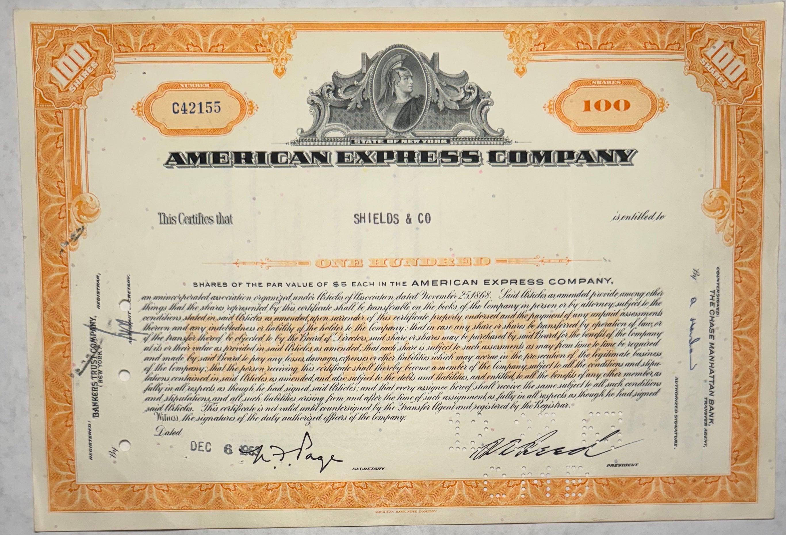 American Express Company Stock Certificate – Ticker History