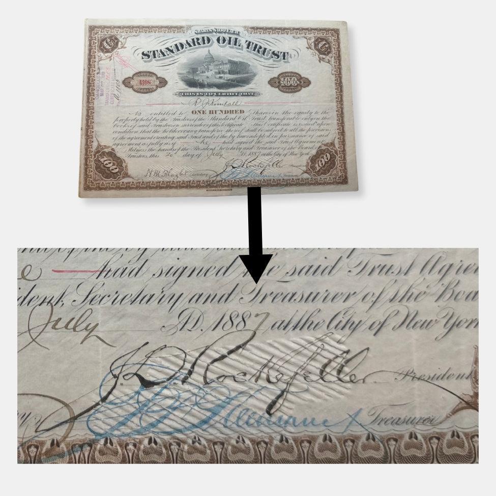 Standard Oil Stock Certificate Signed by John D Rockefeller & Henry Fl ...