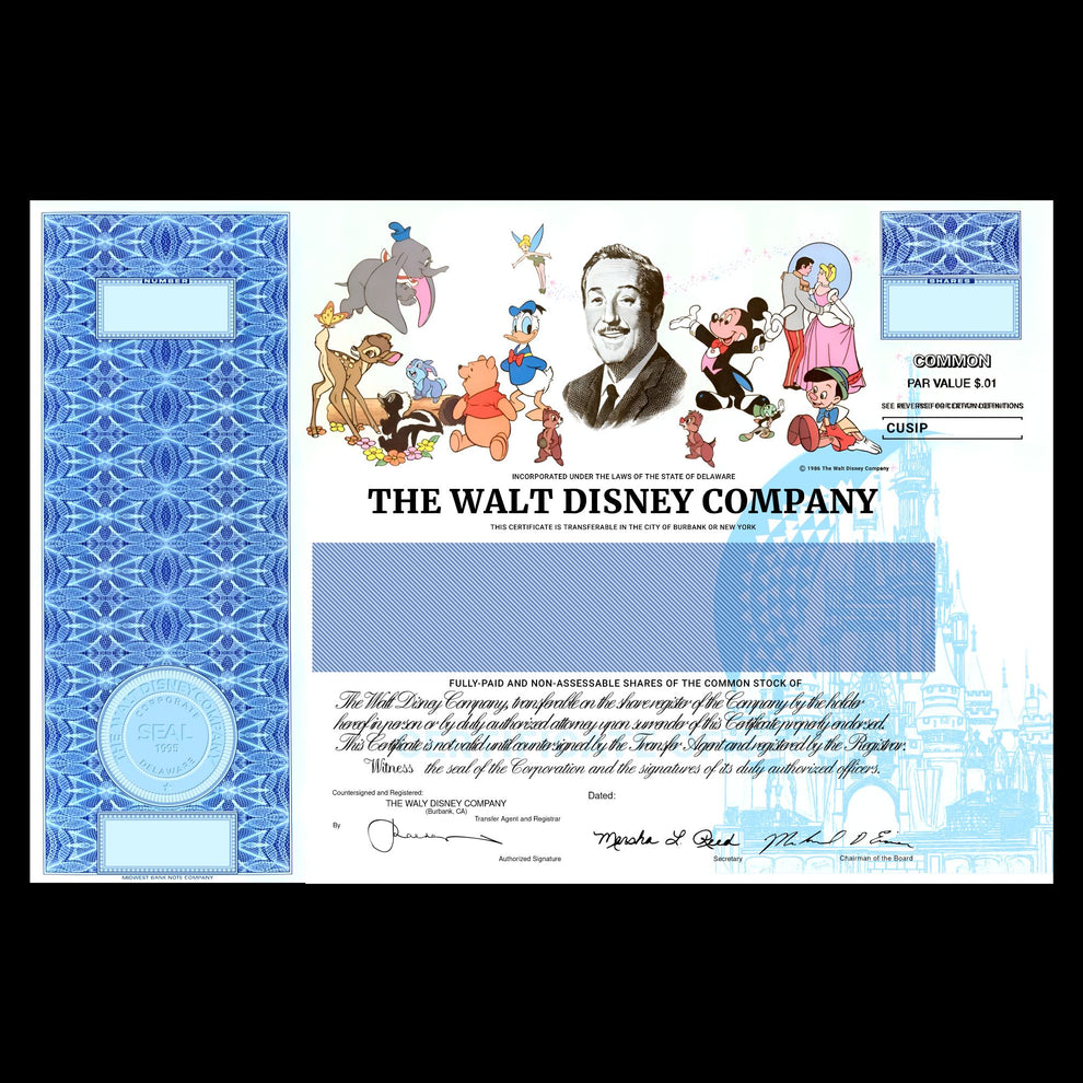 Walt Disney Stock Certificate Postcard Replica - Blank – Ticker History