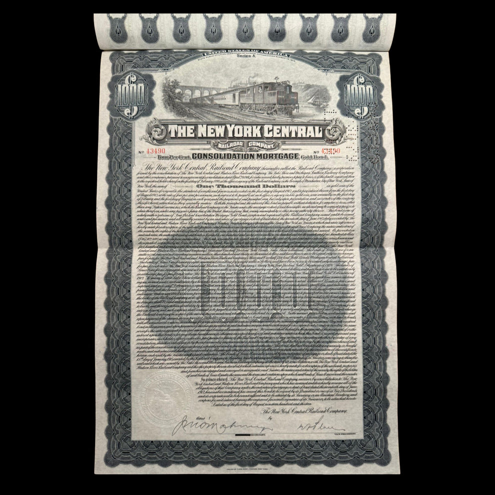 New York Central Railroad Company Bond (with coupons) from 1913 ...