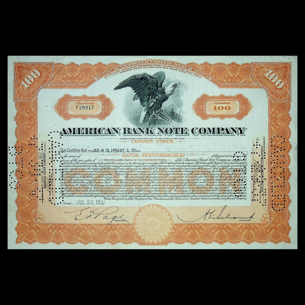 American Bank Note Company (Iconic Stock Certificate Printer) Stock Ce ...