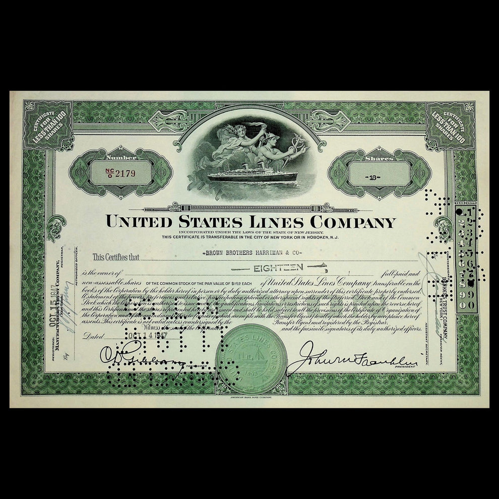 United States Lines (Maritime shipping) Company Stock Certificate from ...
