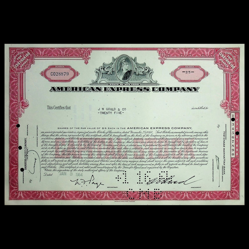 American Express Company Stock Certificate from 1960s – Ticker History