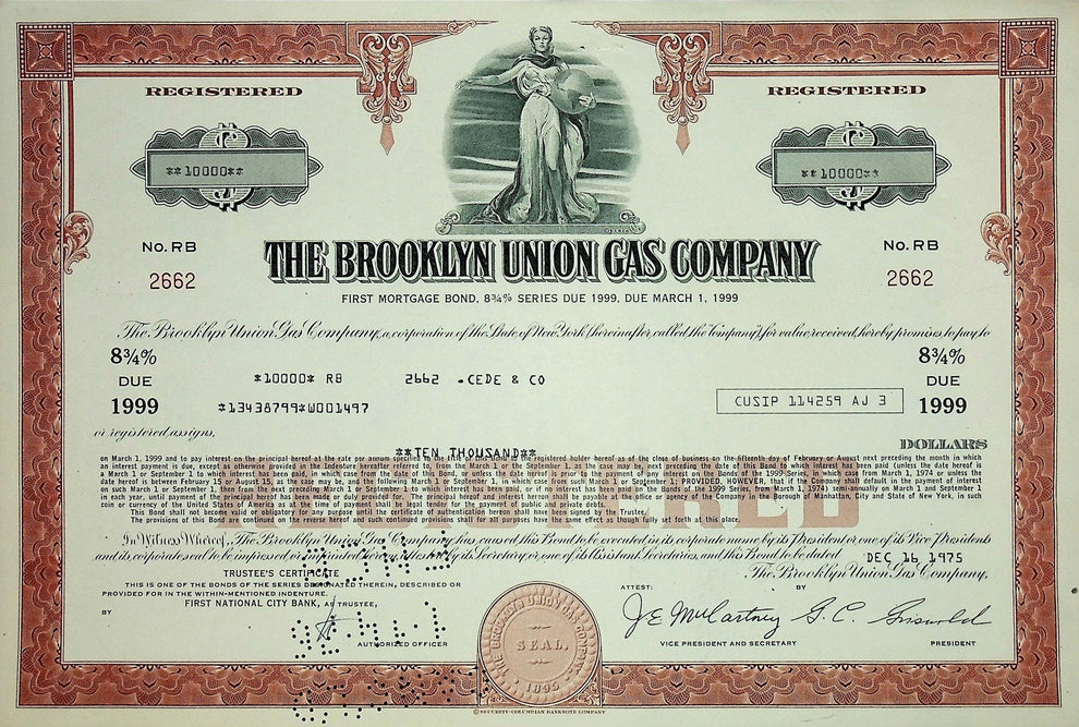 Brooklyn Union Gas Company (now NationalGrid) Bond Certificate – Ticker ...