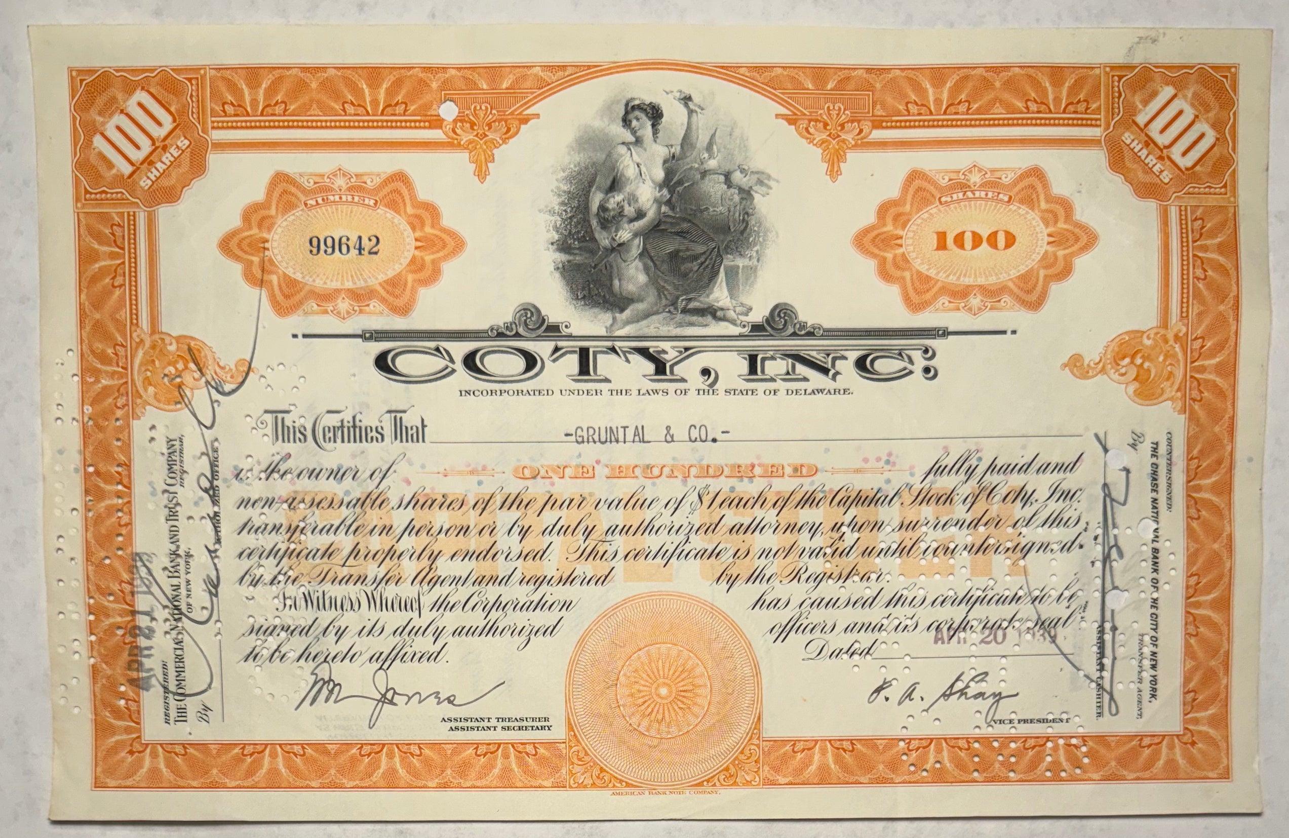 Coty, Inc Stock Certificate (Orange) – Ticker History