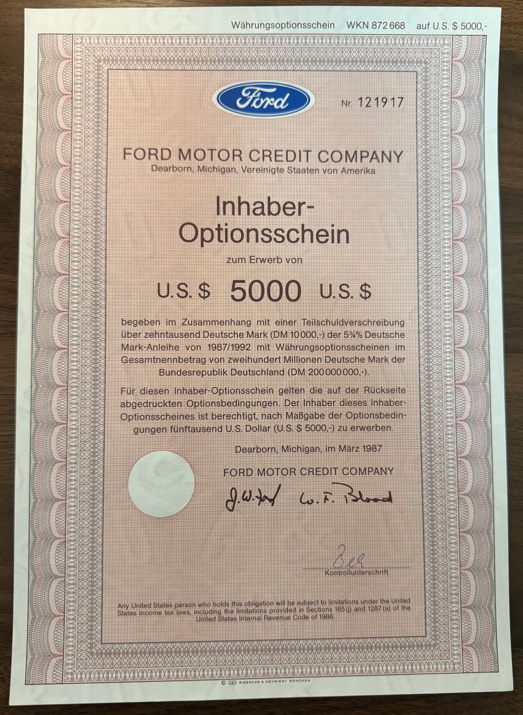 Collectible Automotive Stock & Bond Certificates for Sale - Ford ...