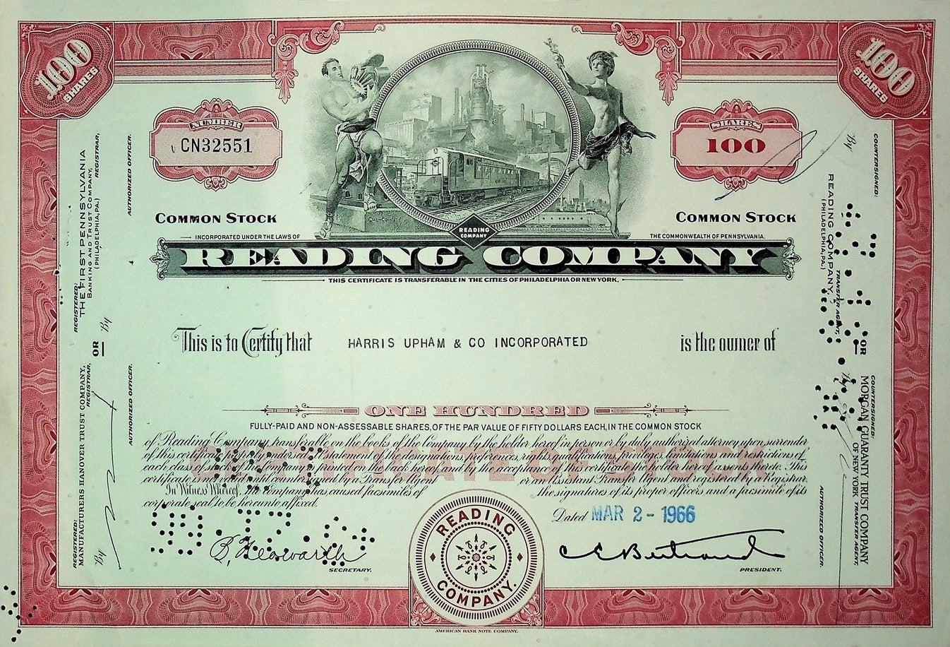 Reading Company (Railroad) Stock Certificate from 1960s – Ticker History