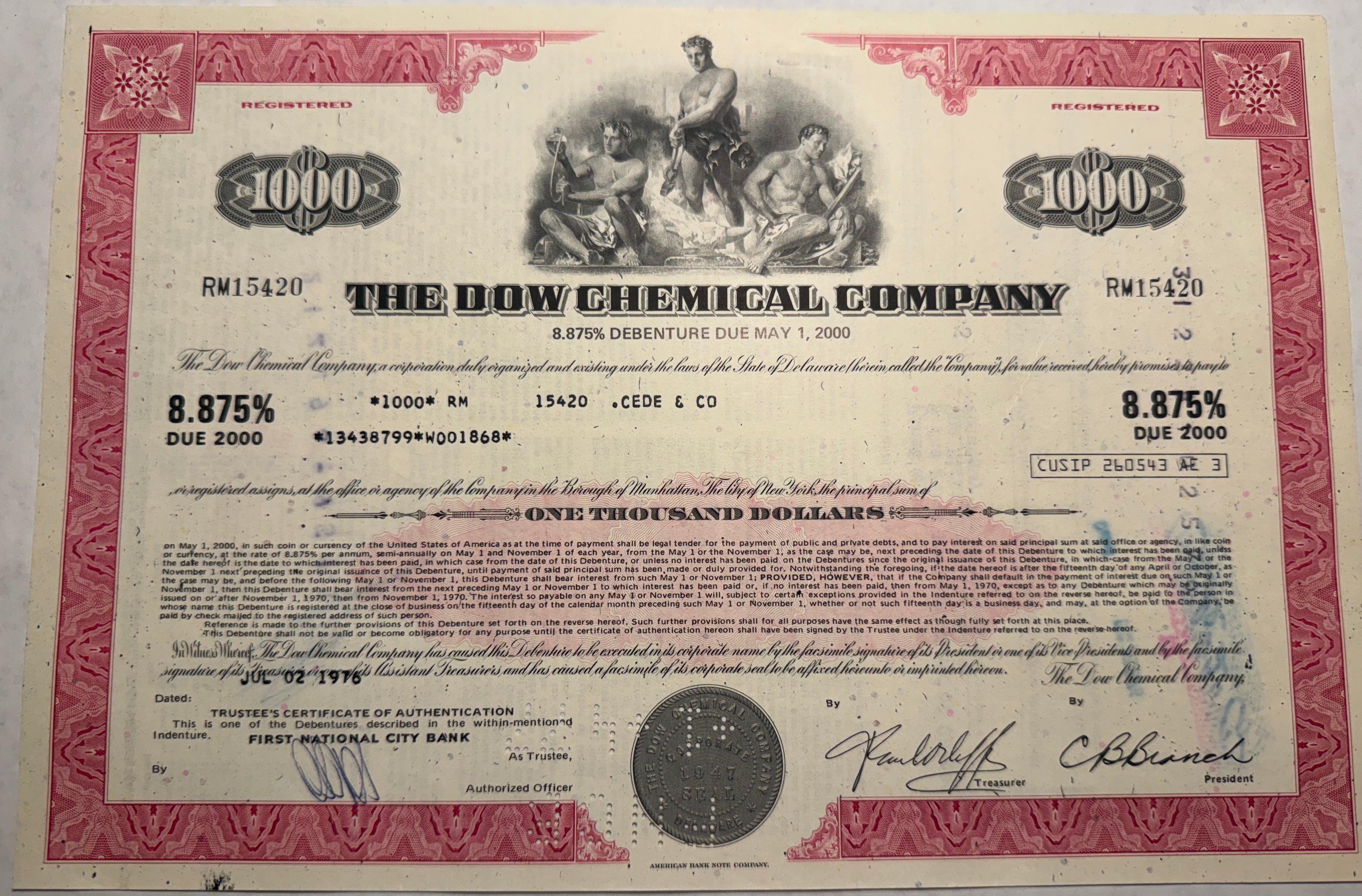 The Dow Chemical Company Bond Certificate – Ticker History
