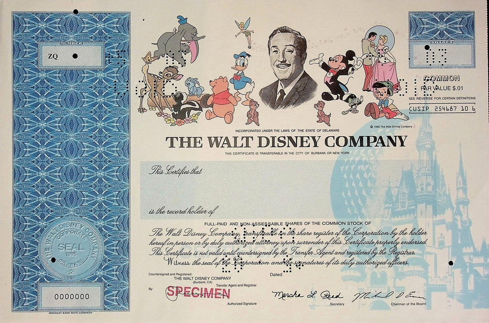 Walt Disney Stock Certificate from 2003 (Rare Specimen) – Ticker History
