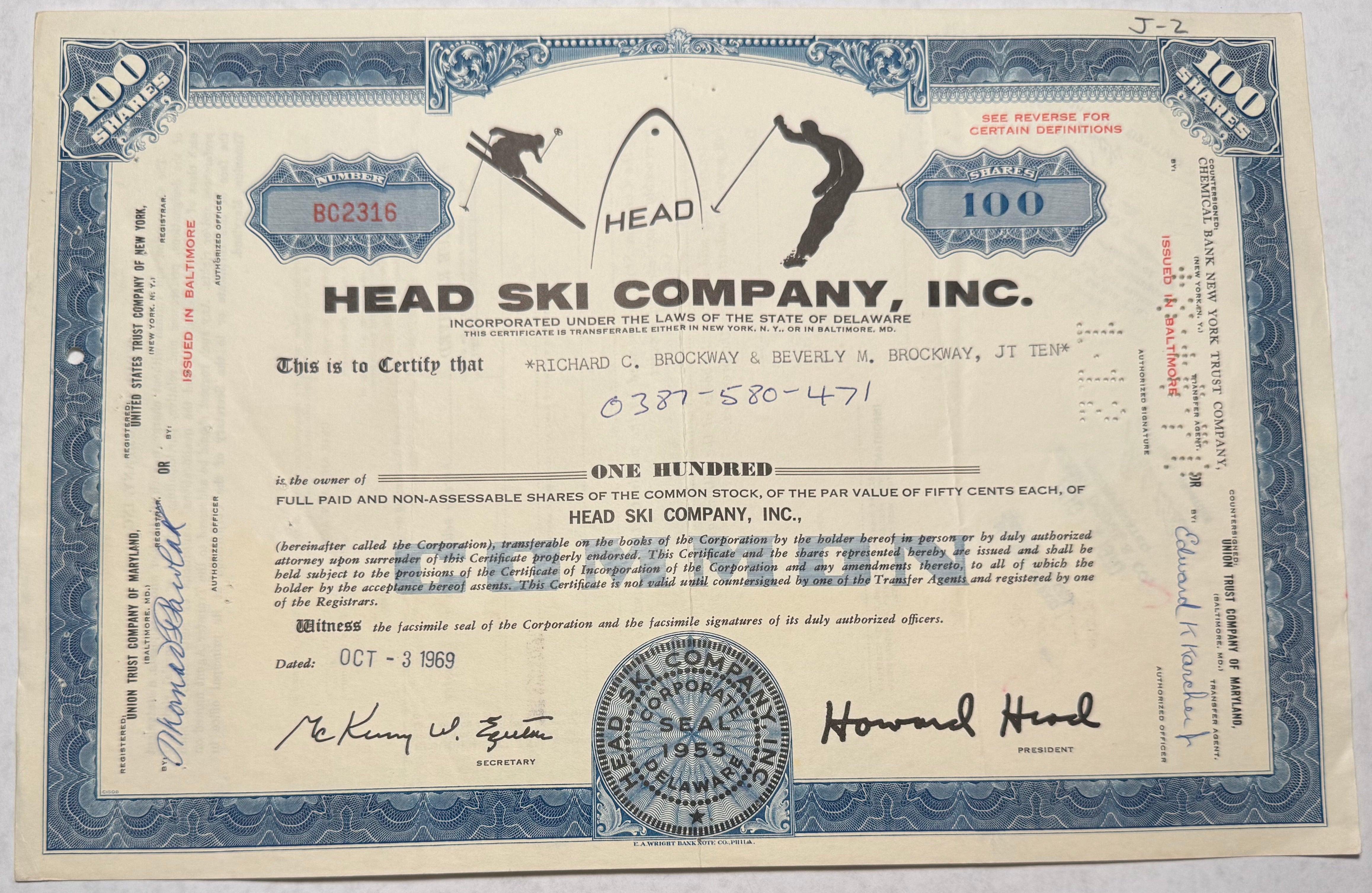 Head Ski Company Stock Certificate – Ticker History