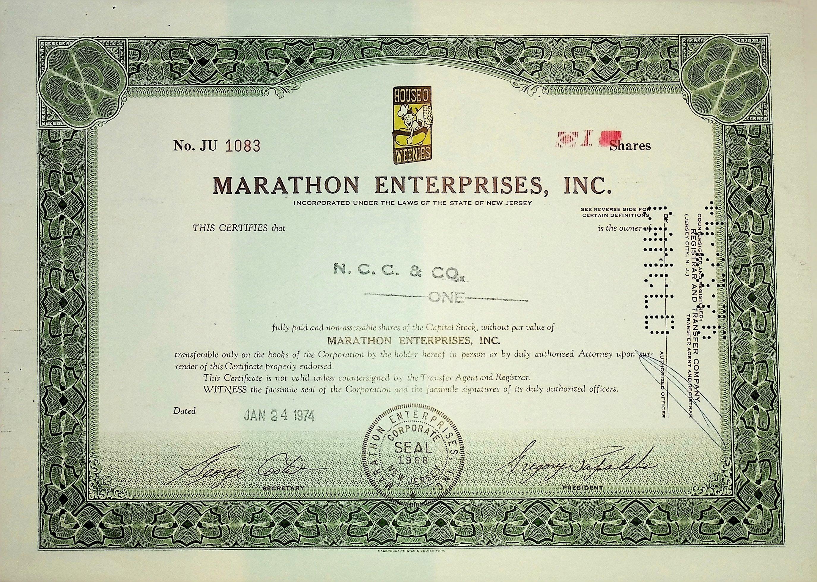Marathon Enterprises Inc - now Sabrett Hotdogs (House O' Weenies) Stoc ...